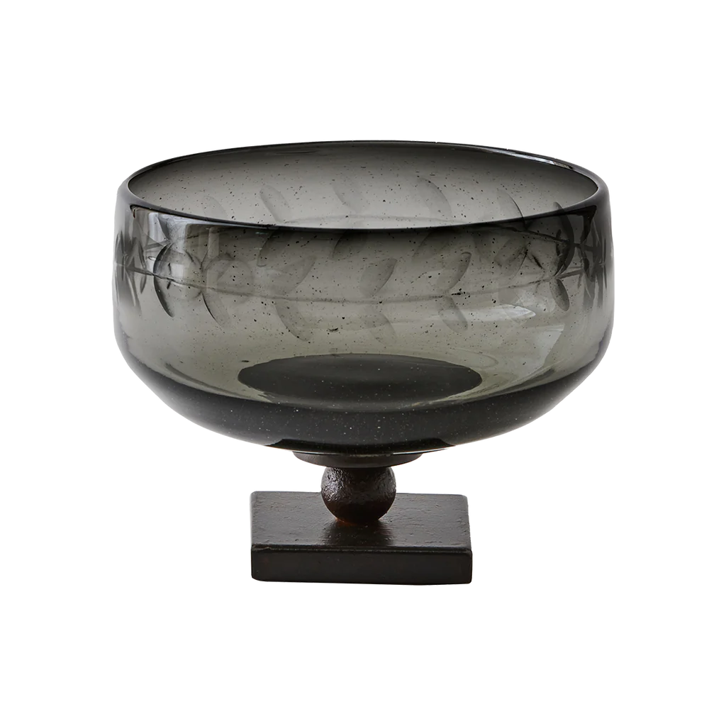 Jan Barboglio Smoke Grey Glass Chalice Bowl with Iron Footed Base – The ...
