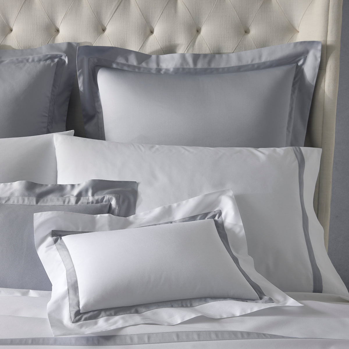 Matouk Lowell Percale with Sateen Stripe Sheets, Duvet Covers, Shams ...