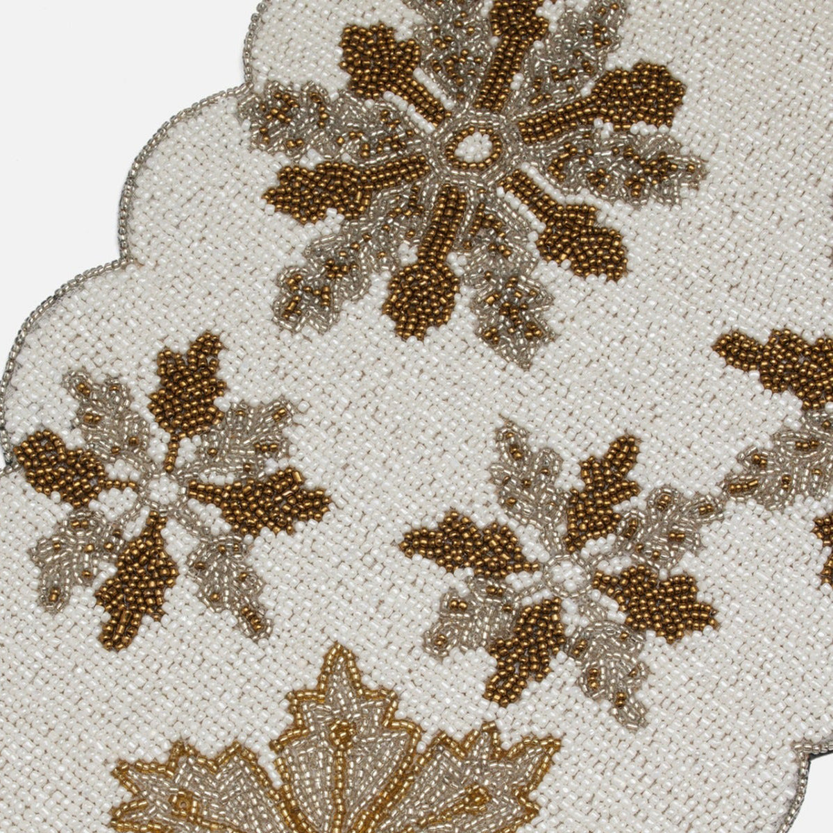 Blue Pheasant Elsa Beaded Snowflake Table Runner in White/Gold – The ...